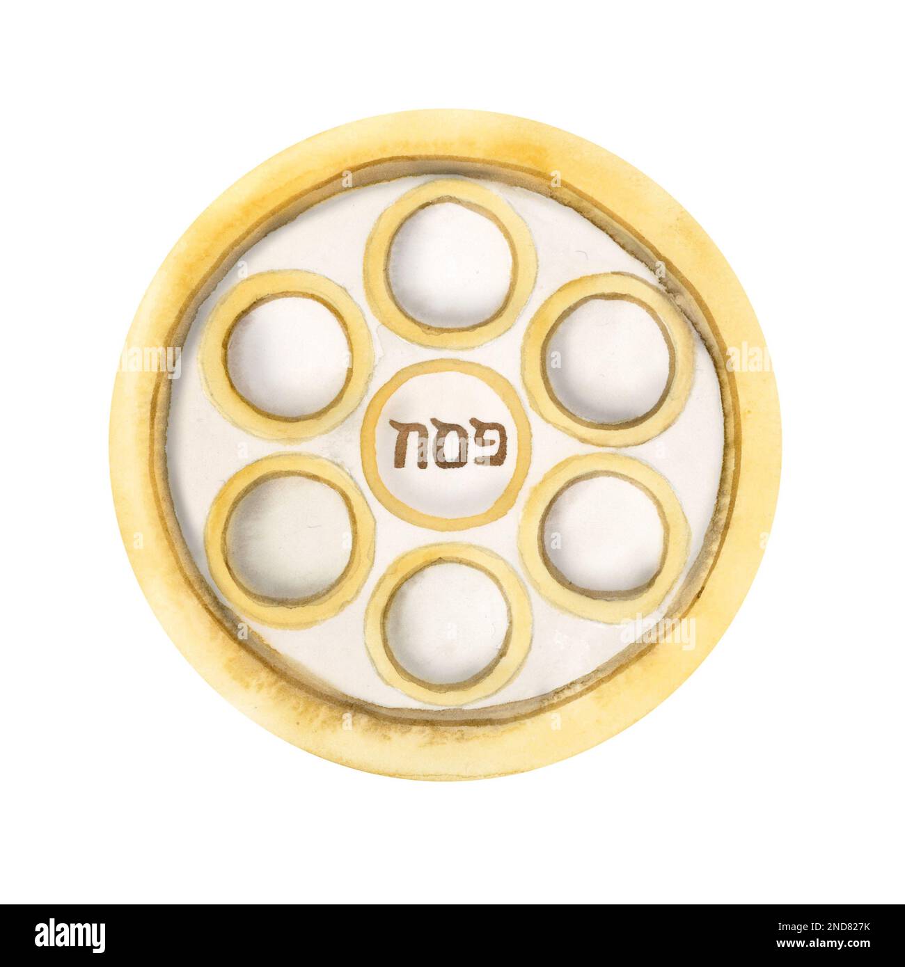 Watercolor round gold Pesah plate for Passover seder, empty plate for ...