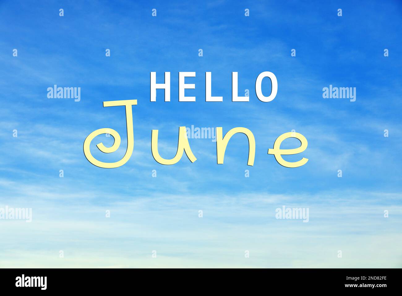 Hello June. Beautiful blue sky with clouds Stock Photo - Alamy