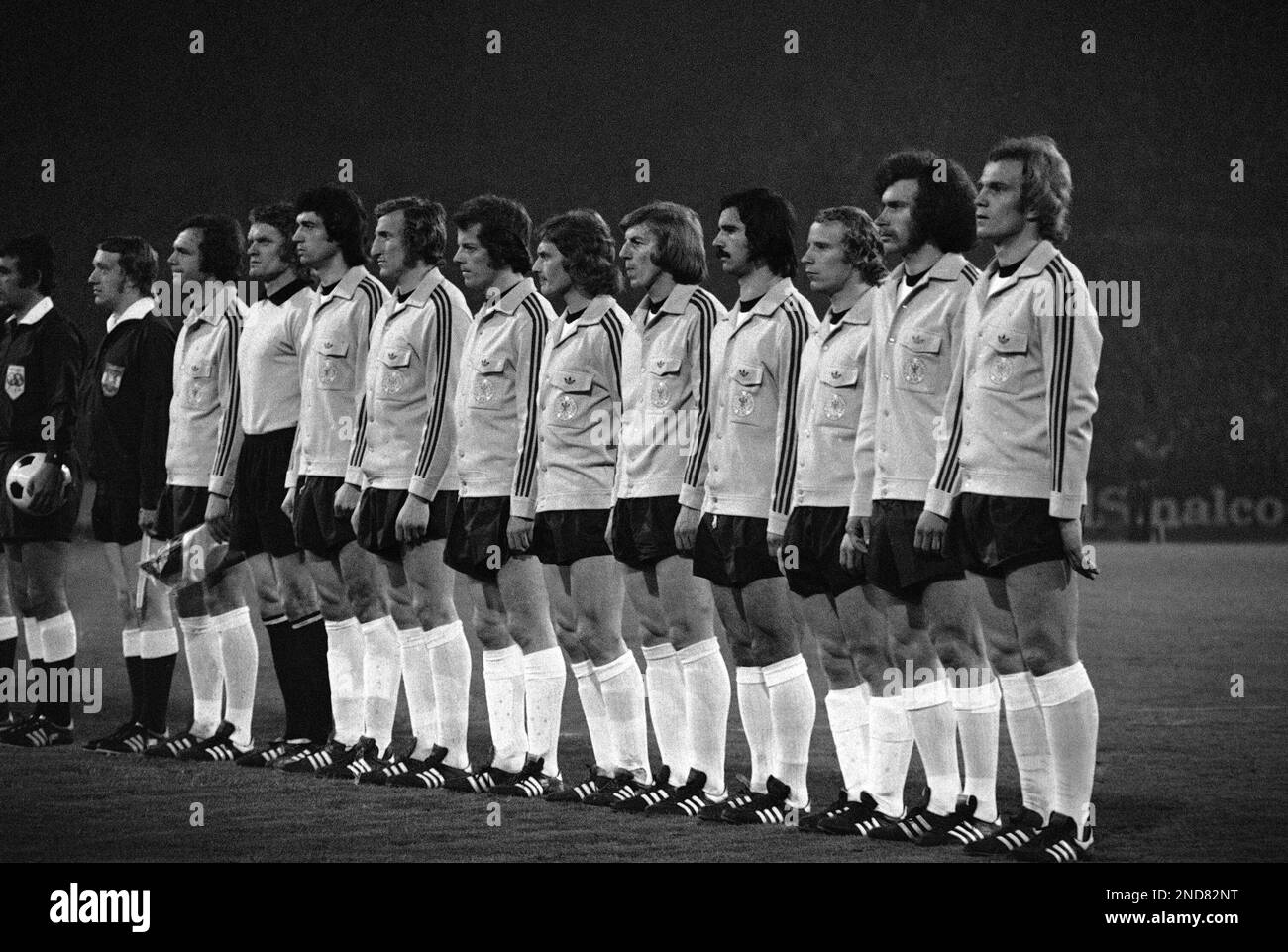 The West German soccer team before playing Scotland in a football match ...