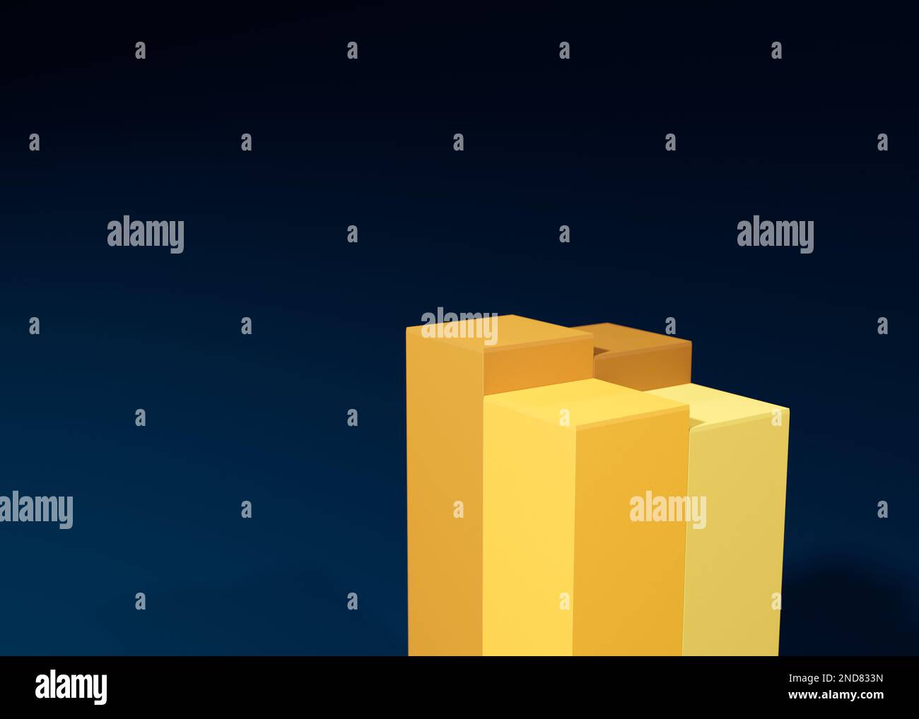 A 3d rendering of yellow columns together making shadows on the blue ...