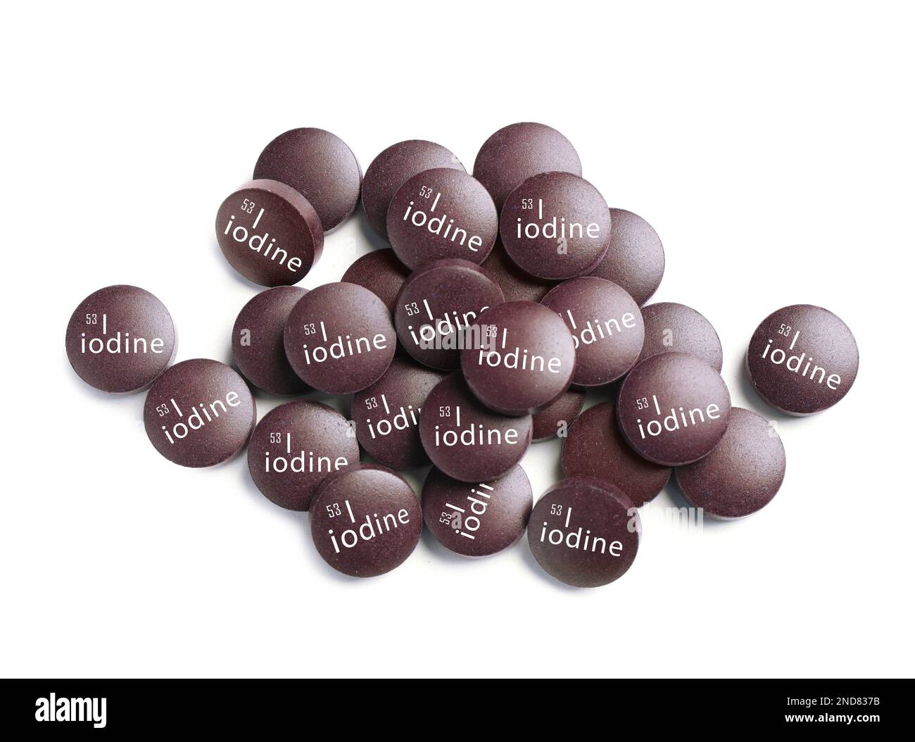 Iodine pills on white background, top view. Mineral element Stock Photo ...