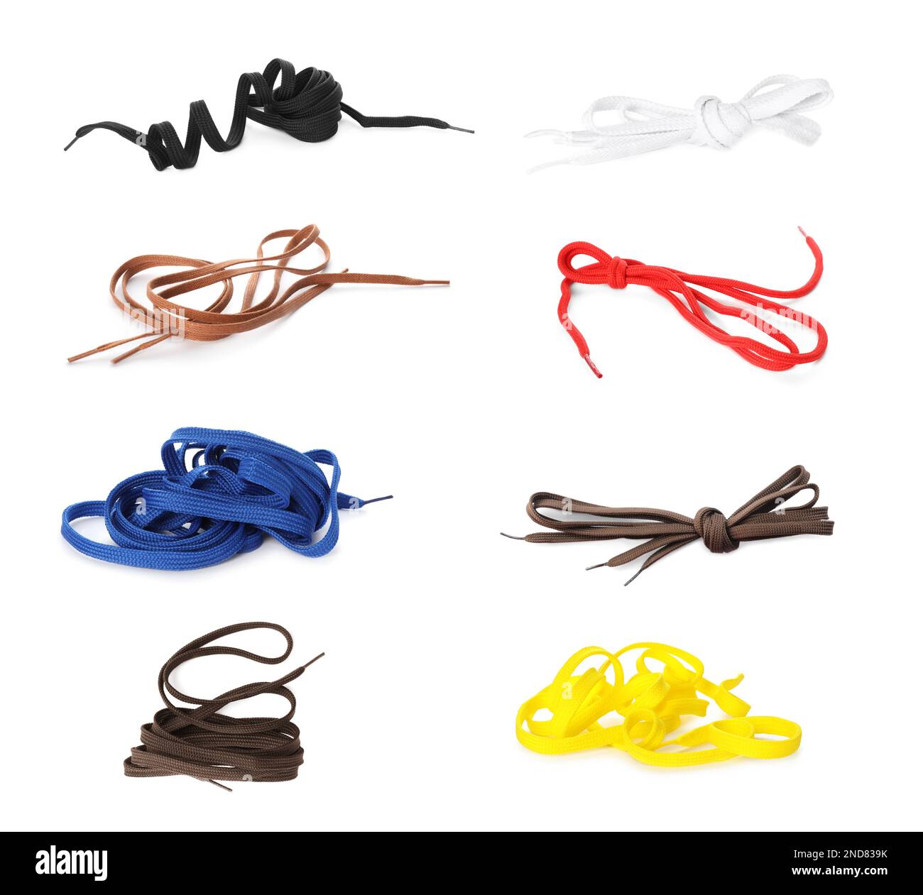 Set with different shoe laces on white background Stock Photo - Alamy
