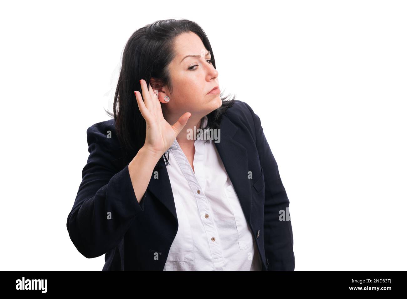 Curious female entrepreneur wearing smart casual formal suit making ...