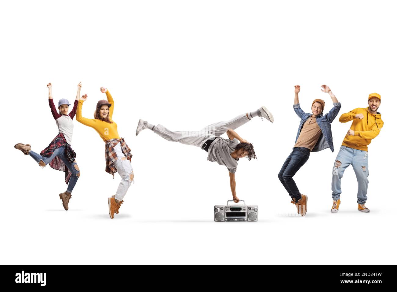 African american guy performing handstand with a boombox and other ...