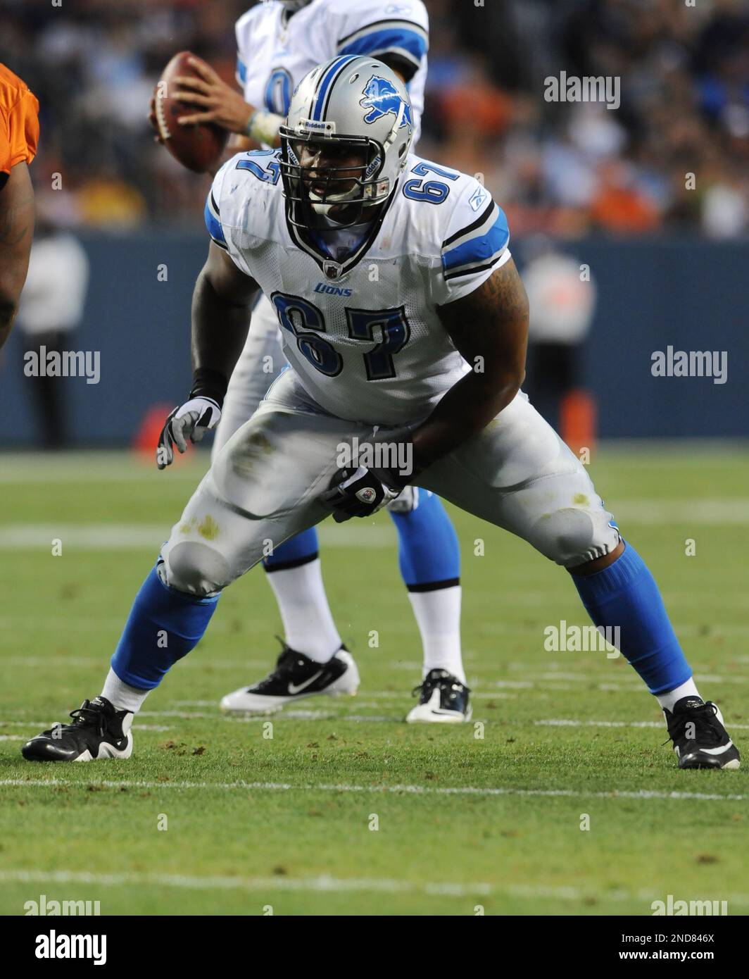Detroit Lions guard Rob Sims lines up against the Denver Broncos during ...