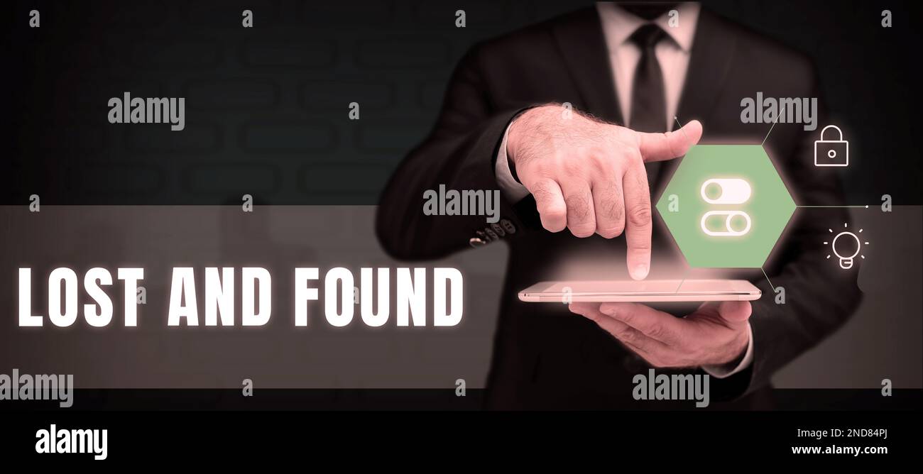 Text caption presenting Lost And Found. Business approach Place where ...