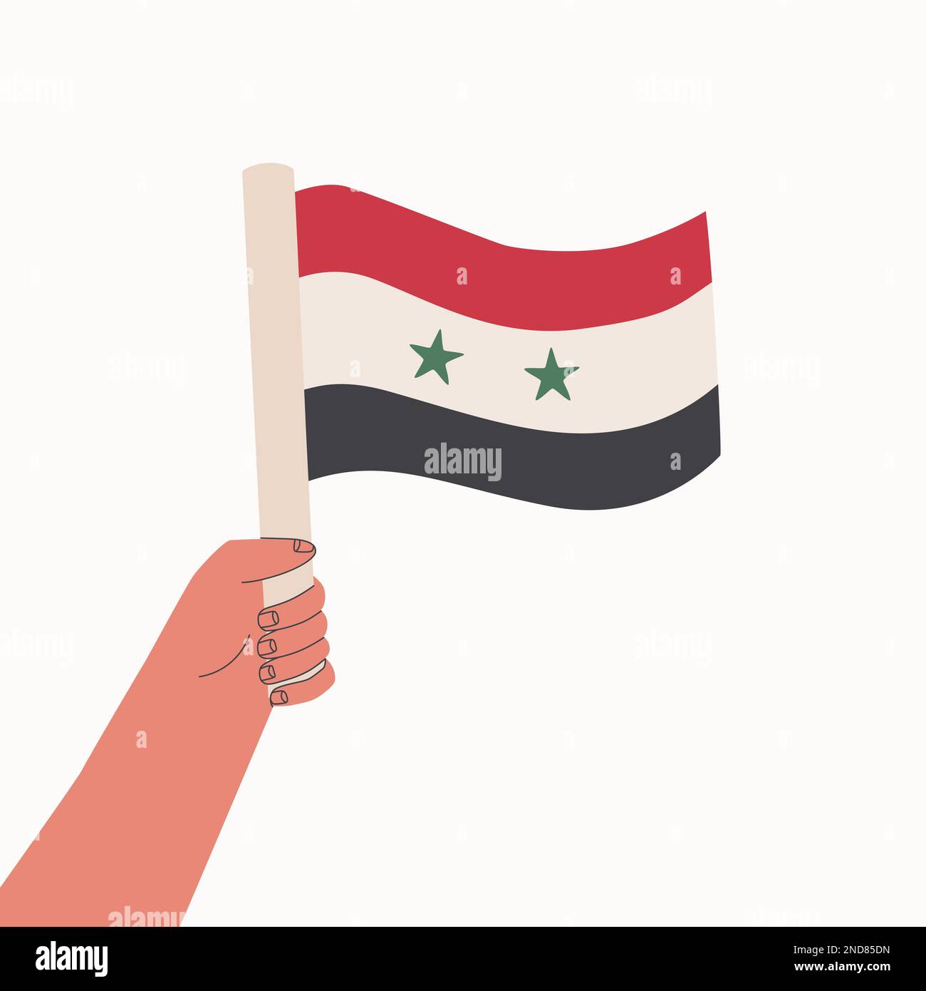 Flag of Syria. Human hand holds flag of country. Vector cartoon ...