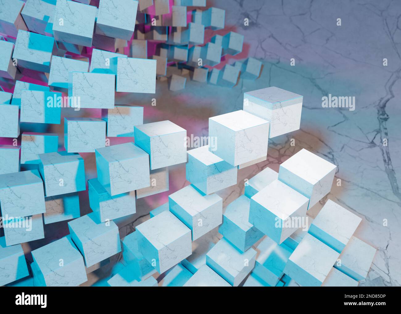 A 3d rendering of a stack of cubes with different materials, abstract ...