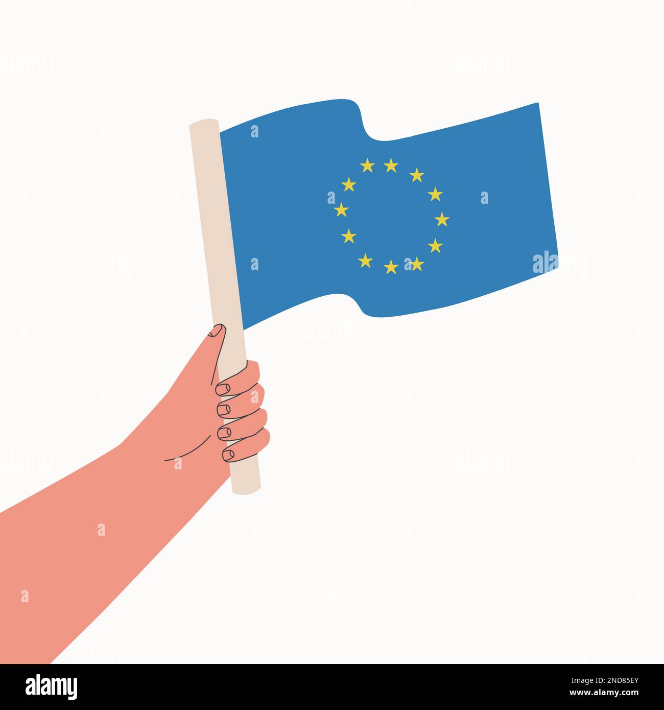 Flag of European Union. Hand holds European blue flag with stars ...