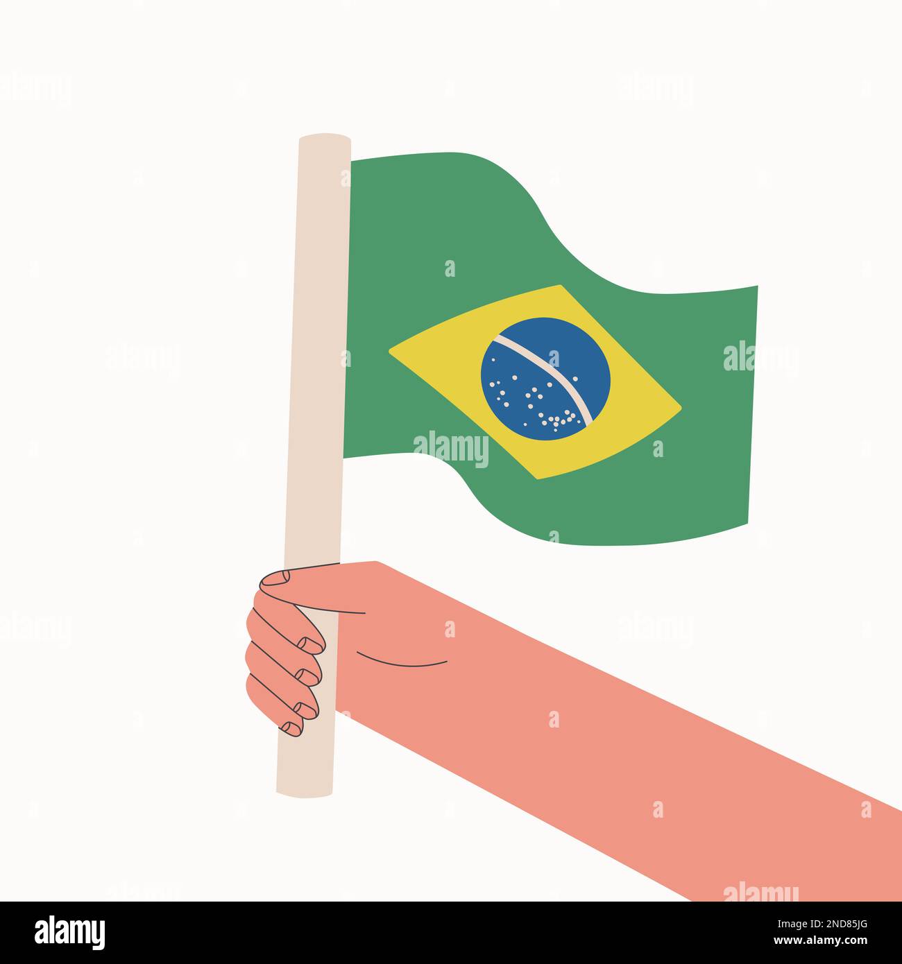 Brazilian flag. Hand holds national flag of the country. Vector cartoon ...