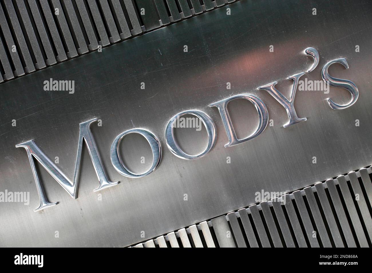A sign for Moody's Corp. is shown Aug. 13, 2010 in New York. Moody's ...