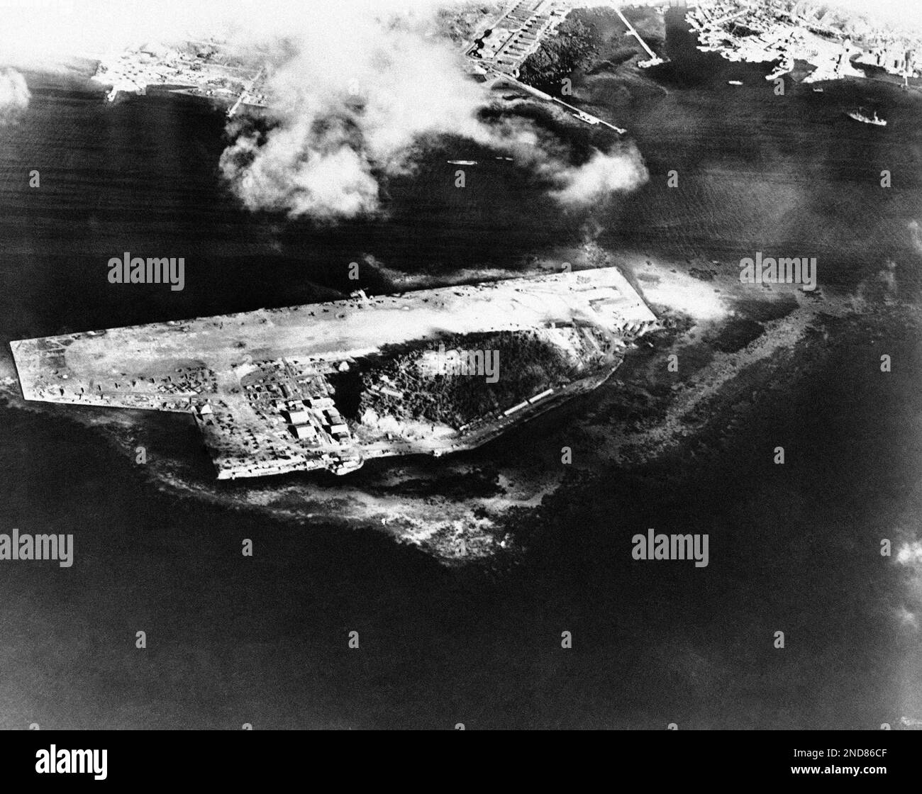 Eten Island (above), Japanese airfield in the Truk group, was bombed by ...