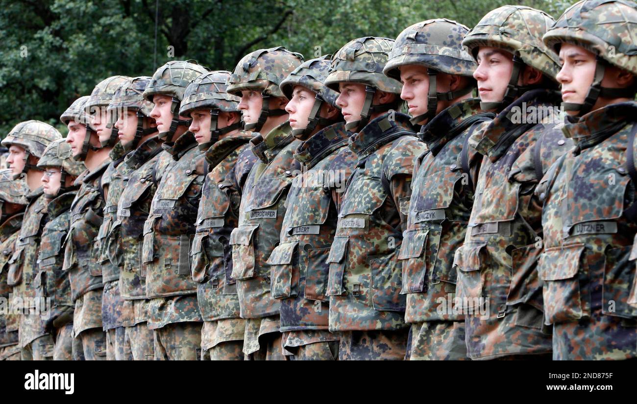 Soldiers of the German Army Bundeswehr line up during a visit of ...