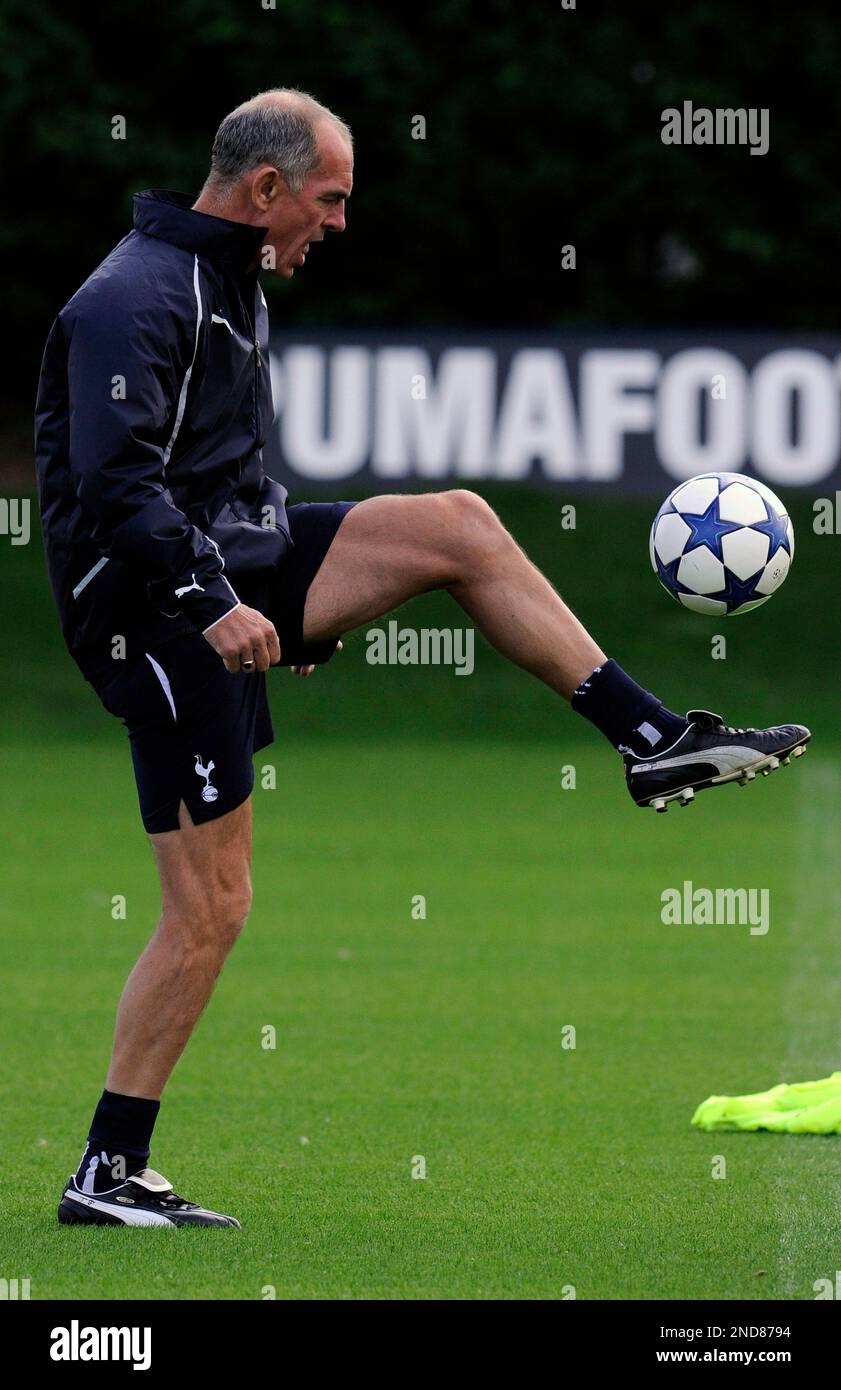 Tottenham Hotspur assistant manager Joe Jordan kicks a ball during a ...