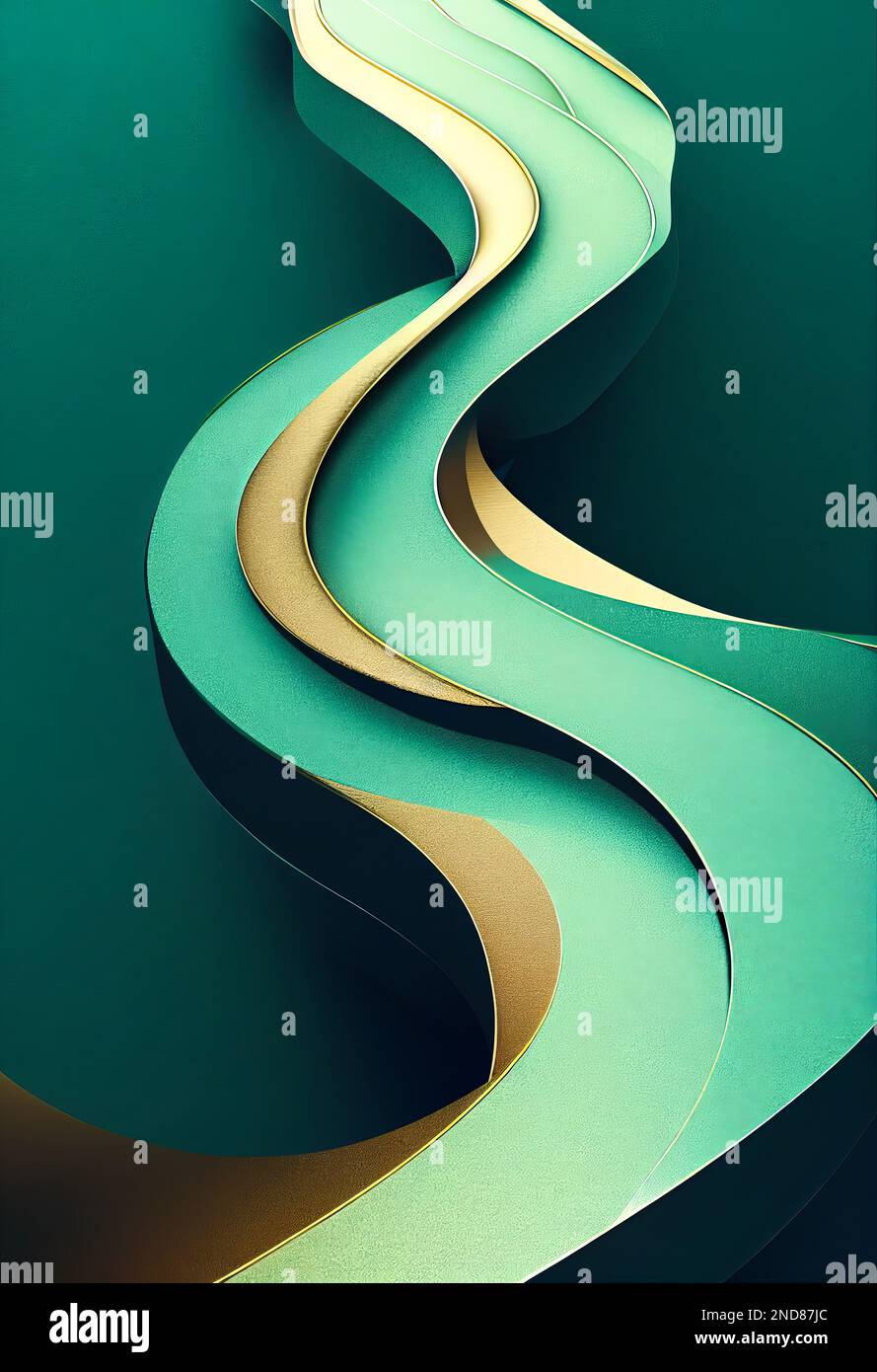 Gold and green wavy shapes abstract background. Decorative vertical ...