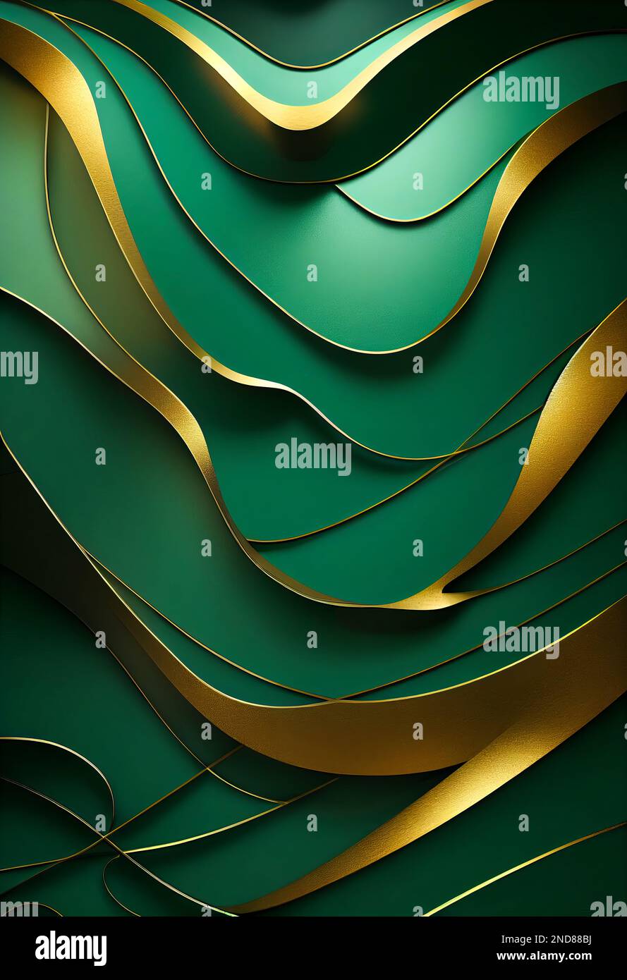 Gold and green wavy shapes abstract background. Decorative vertical ...