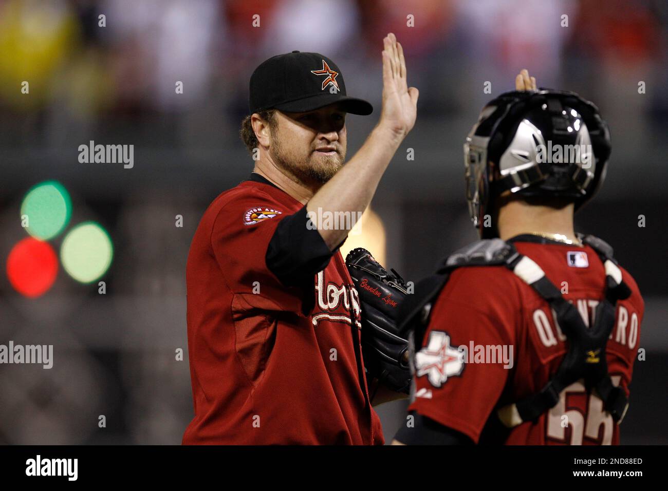 Houston Astros relief pitcher Brandon Lyon, left, and Houston Astros ...