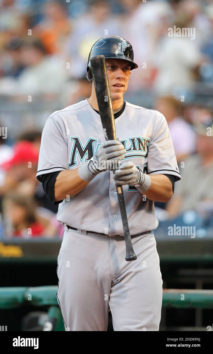 Florida Marlins' Logan Morrison (20) plays in the baseball game between ...