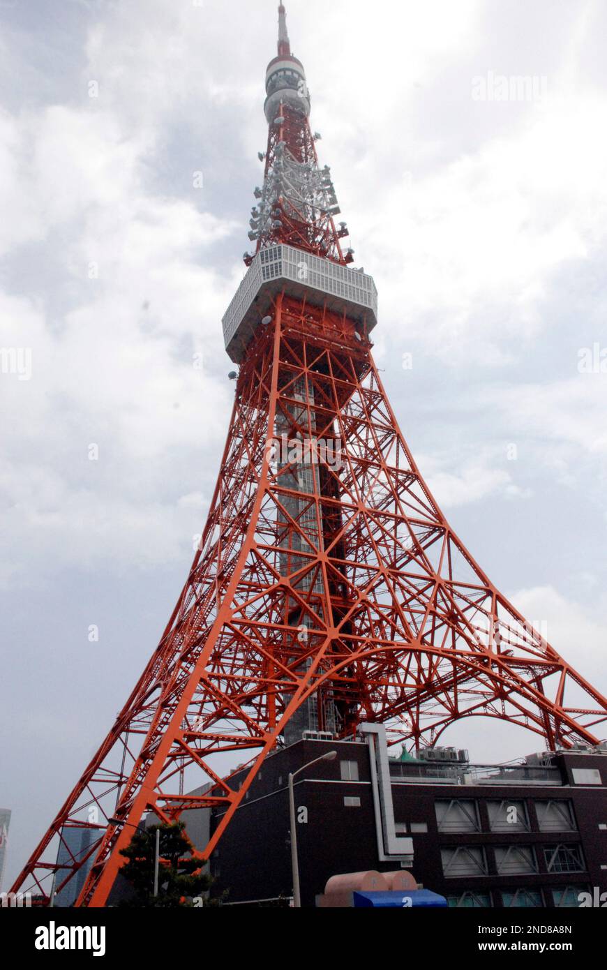 This July 4 photo shows a ground-up view of the Tokyo Tower in Tokyo ...
