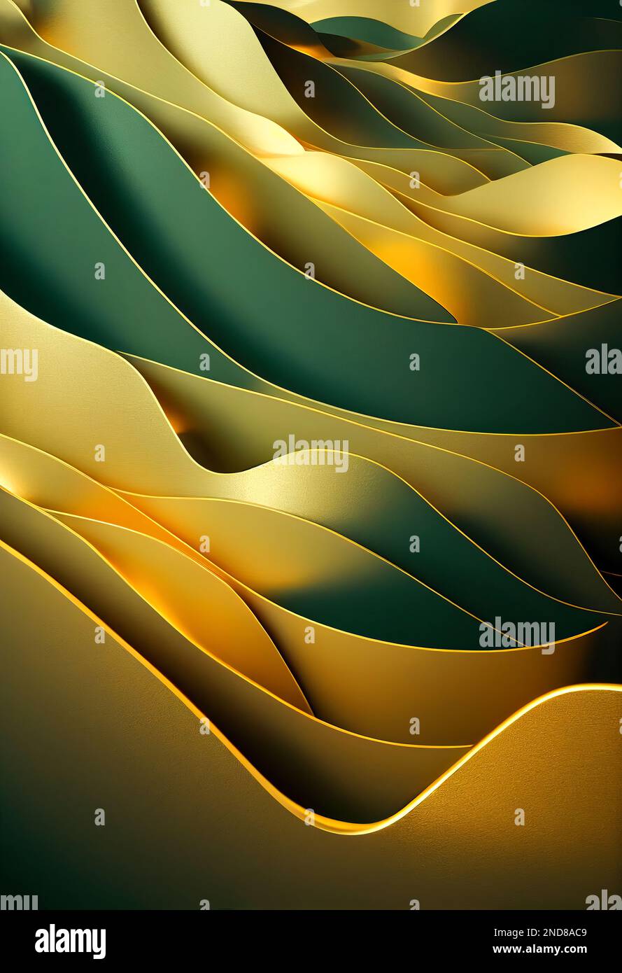 Gold and yellow wavy shapes abstract background. Decorative vertical ...