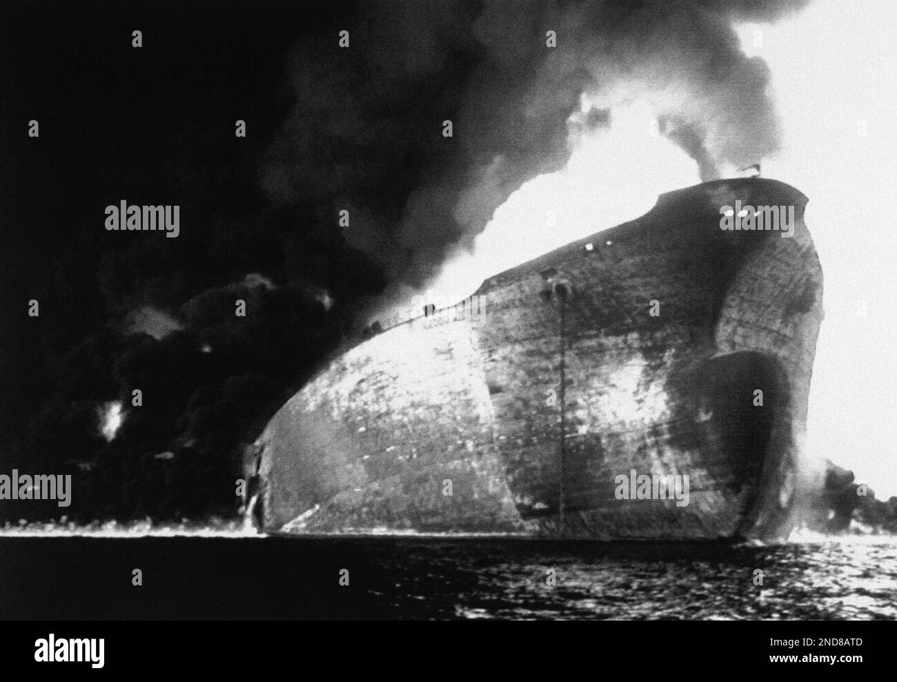 A view of the Cypriot tanker Haven after an explosion turned it into a ...