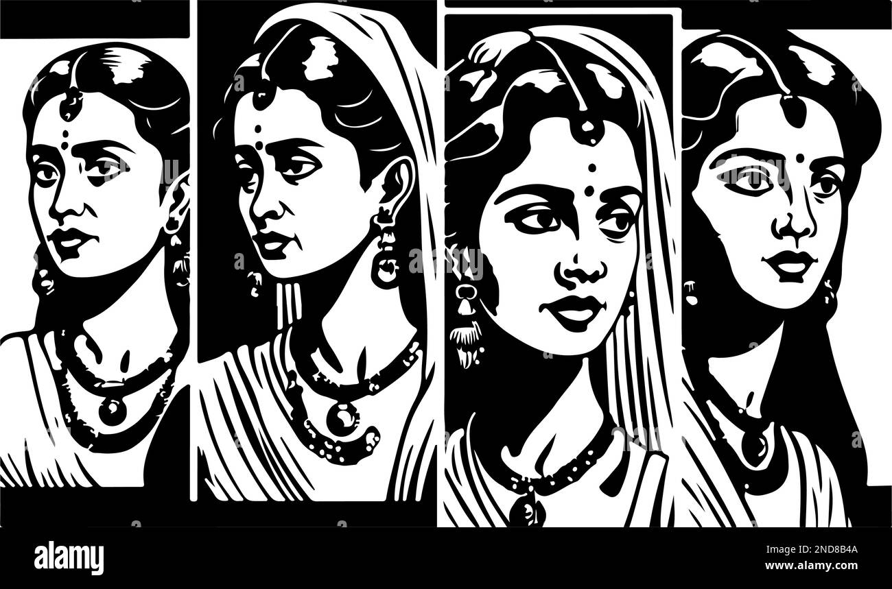 Beautiful and trendy black and white linocut popart or colouring page ...