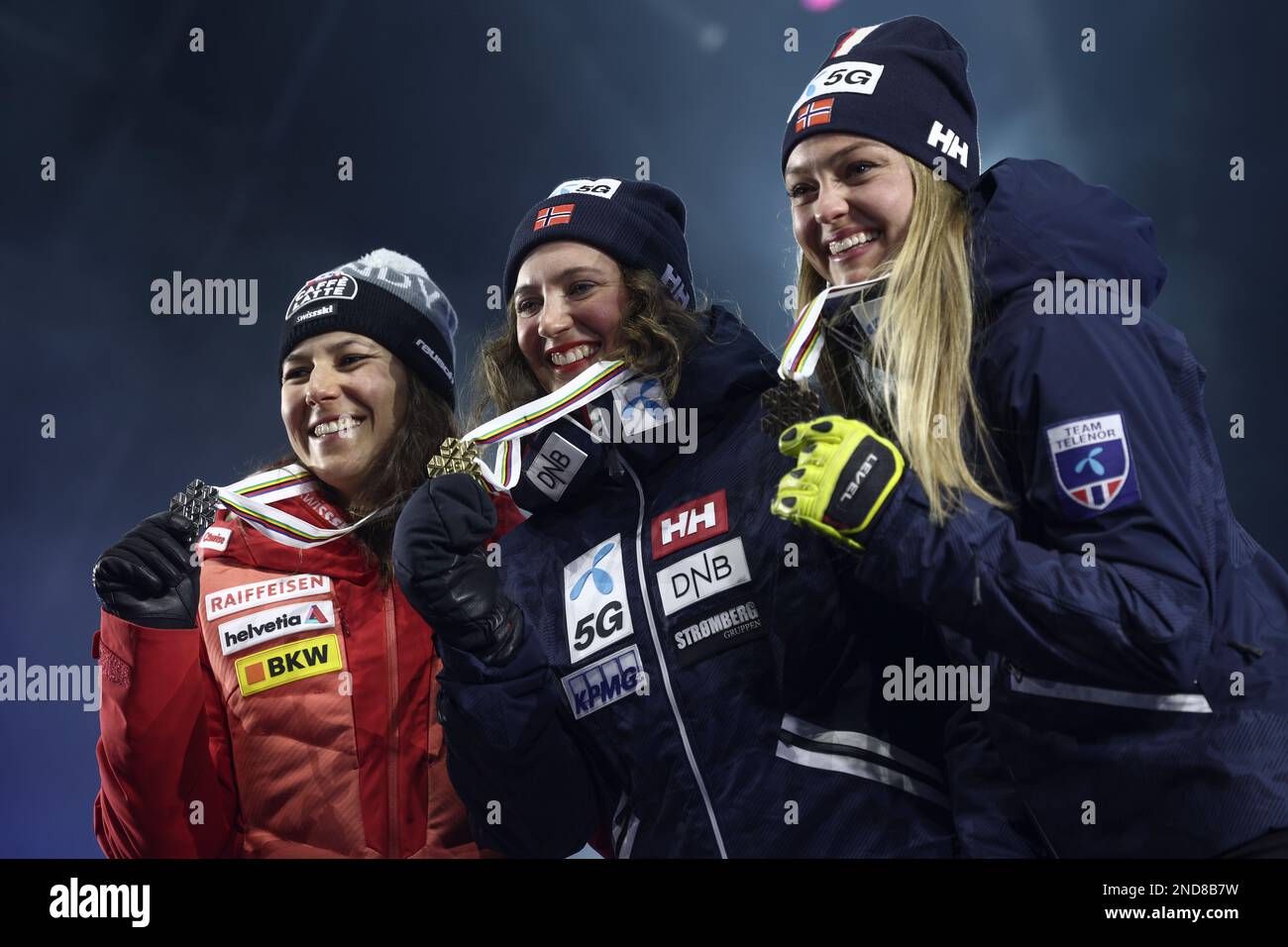 From left, Switzerland's Wendy Holdener, silver, Norway's Maria Therese ...