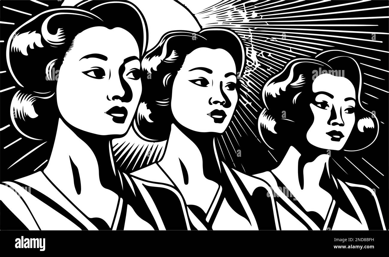 Beautiful and trendy black and white linocut pop art or colouring page ...