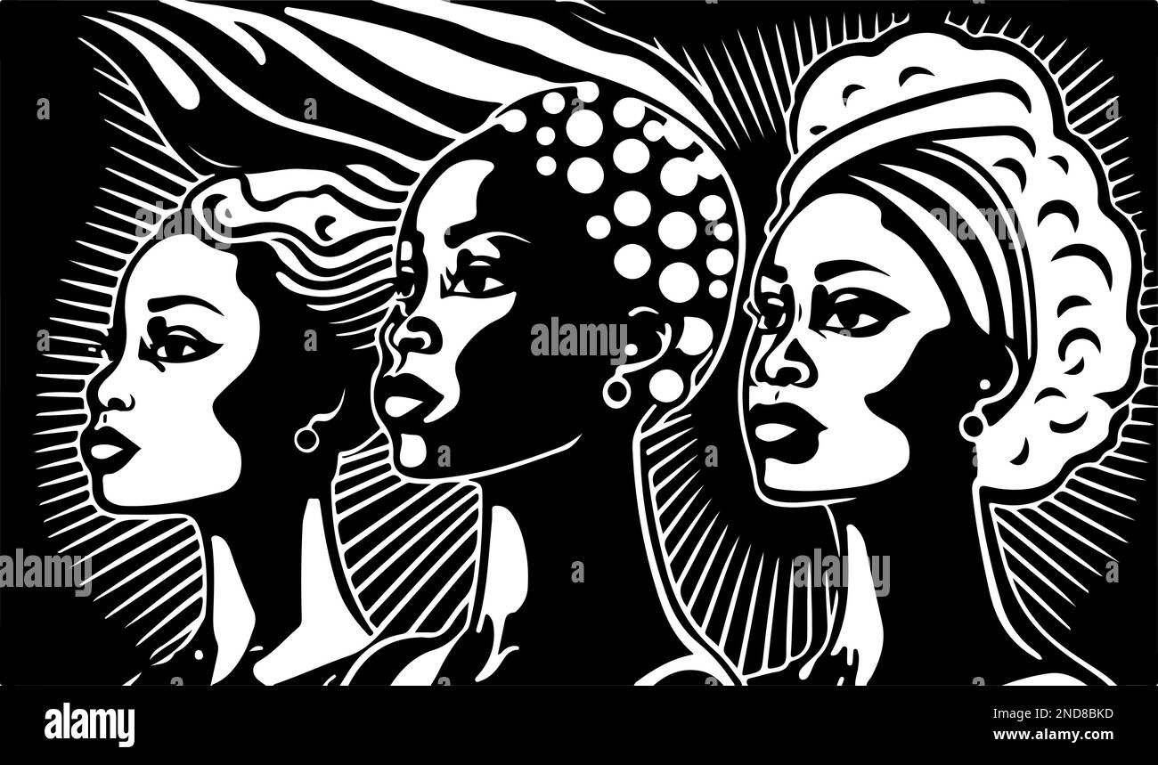 Beautiful And Trendy Black And White Linocut Pop Art Or Colouring Page
