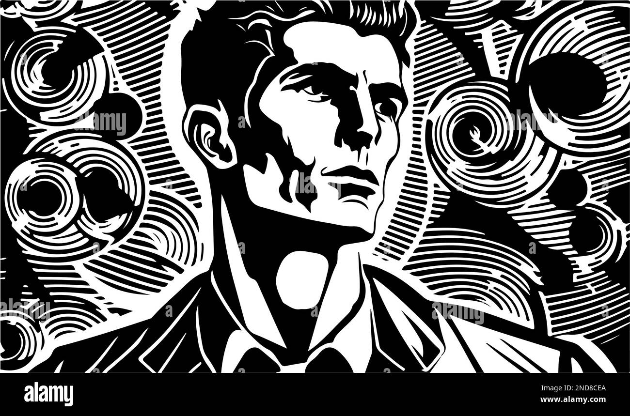Beautiful And Trendy Black And White Linocut Popart Or Colouring Page