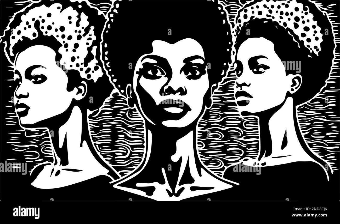 Beautiful and trendy black and white linocut pop art or colouring page ...