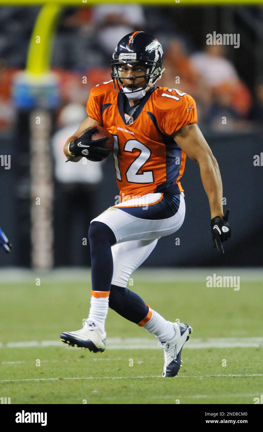 Denver Broncos wide receiver Matt Willis (12) runs against the Detroit ...