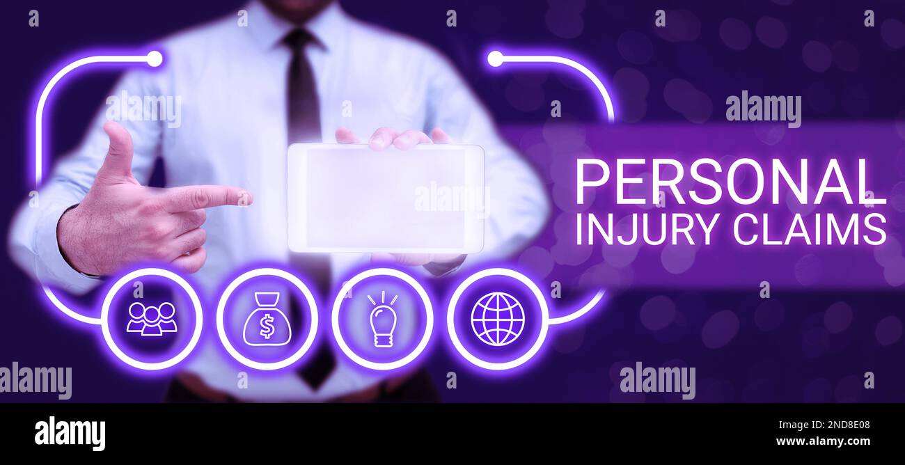 Hand writing sign Personal Injury Claims. Word Written on being hurt or ...