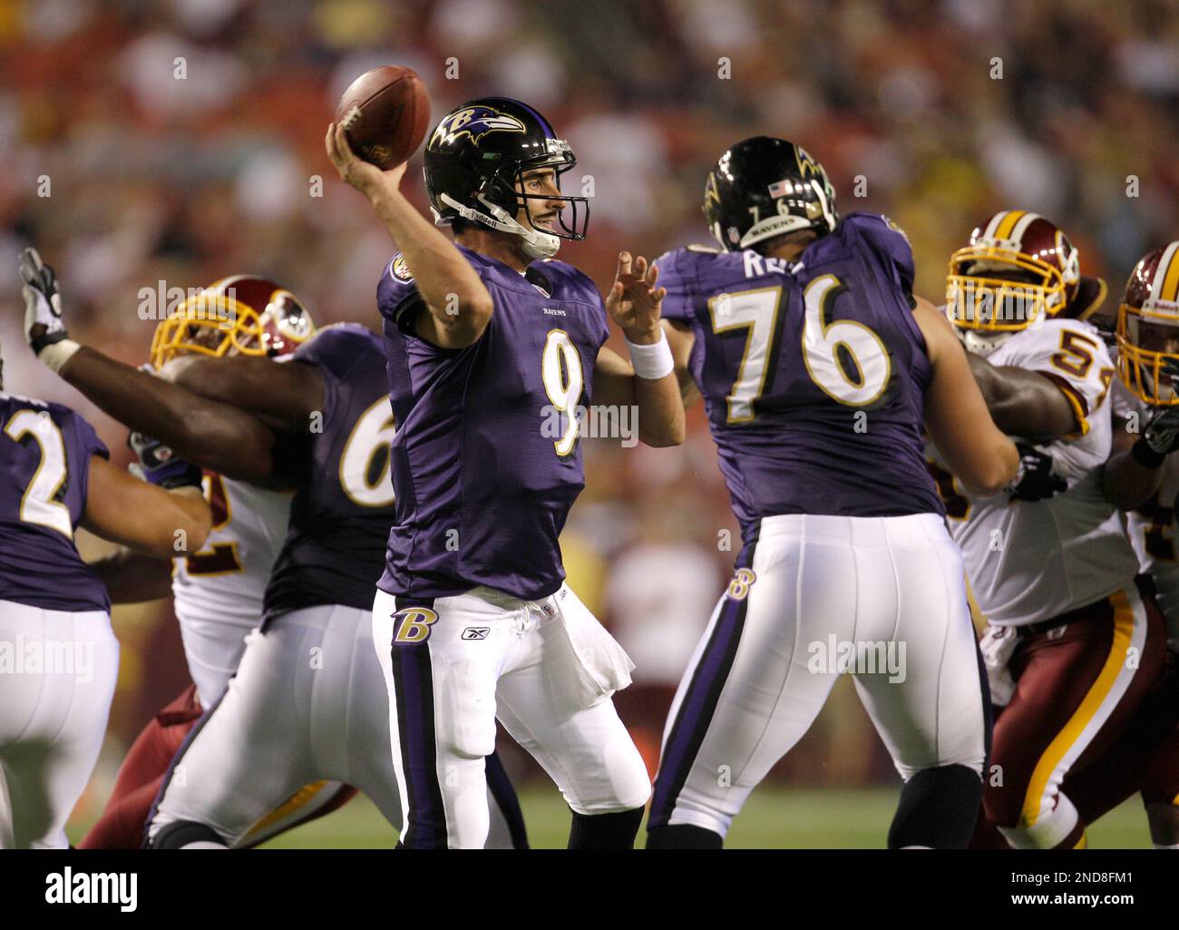 Baltimore Ravens quarterback Marc Bulger (9) throws a pass against the ...