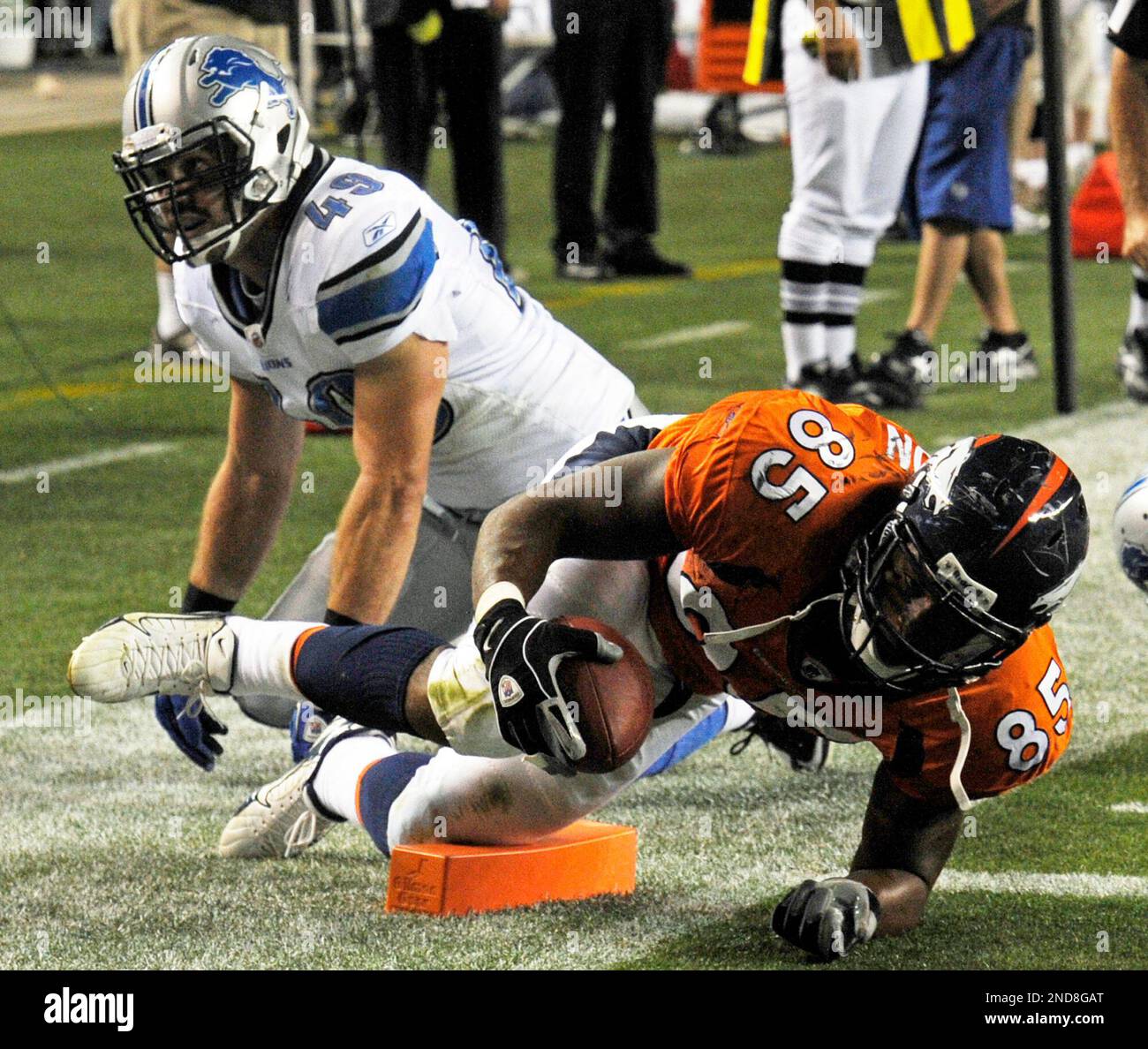 Denver Broncos tight end Marquez Branson (85) catches an 11-yard ...