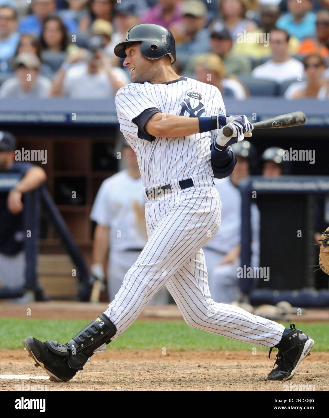 New York Yankees' Derek Jeter gets a hit in the seventh inning of the ...