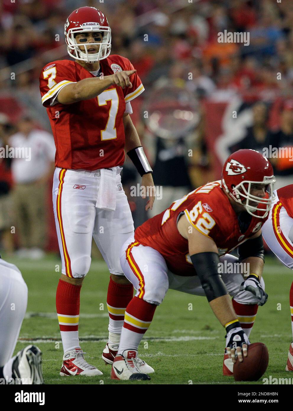 Kansas City Chiefs quarterback Matt Cassel points out the Tampa Bay ...