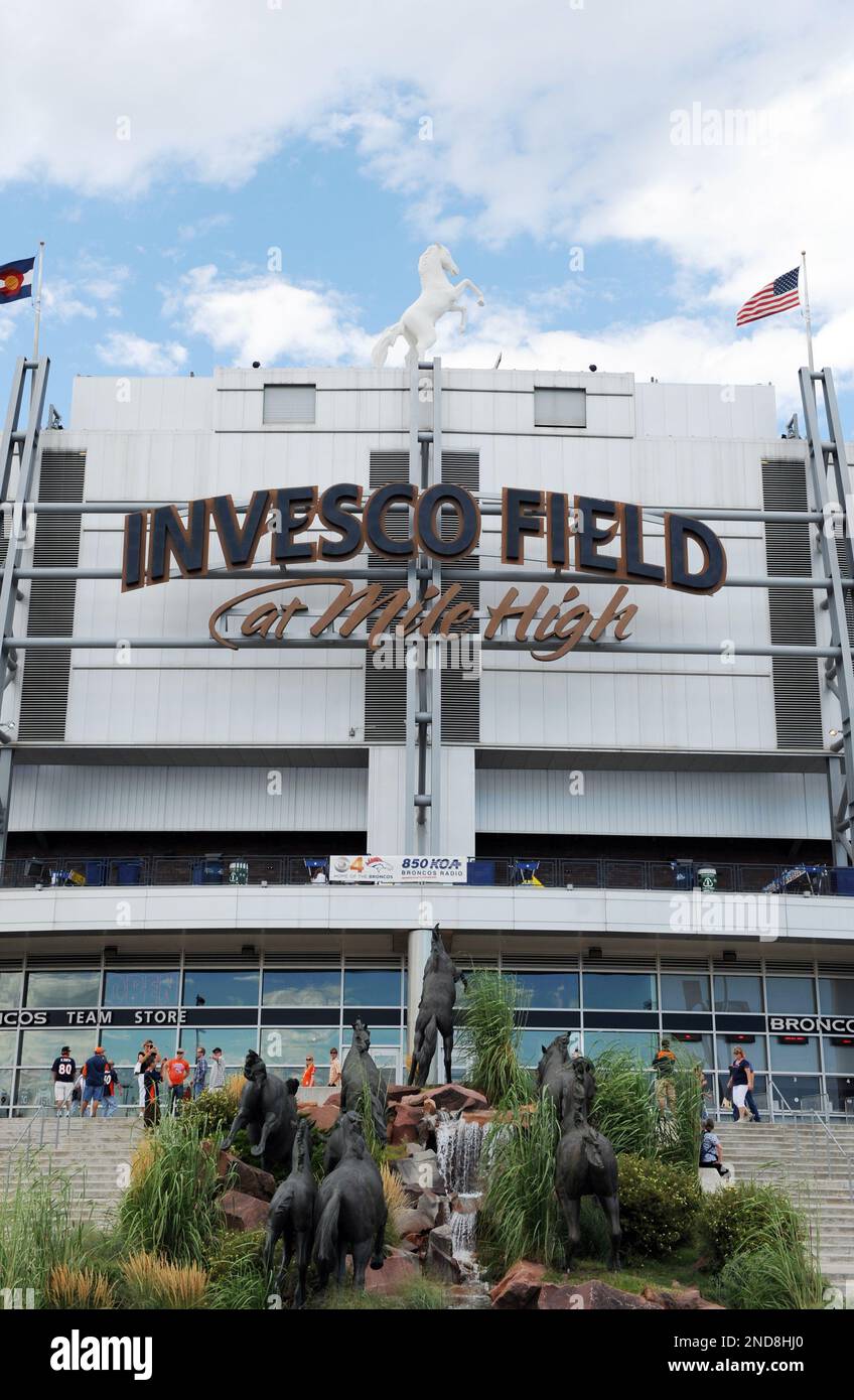 Invesco Field at Mile High is seen before the first half of a preseason ...