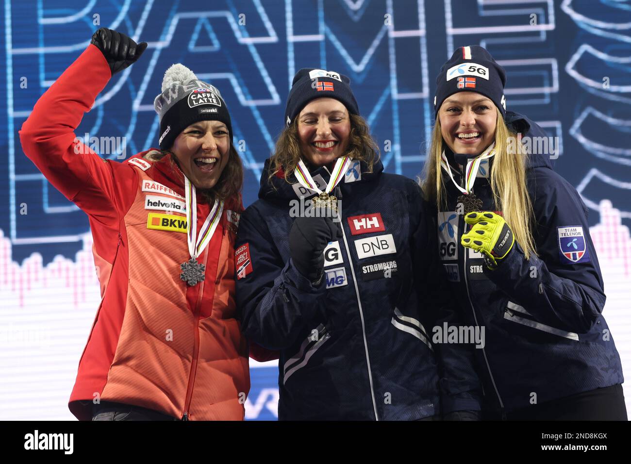 From left, Switzerland's Wendy Holdener, silver, Norway's Maria Therese ...