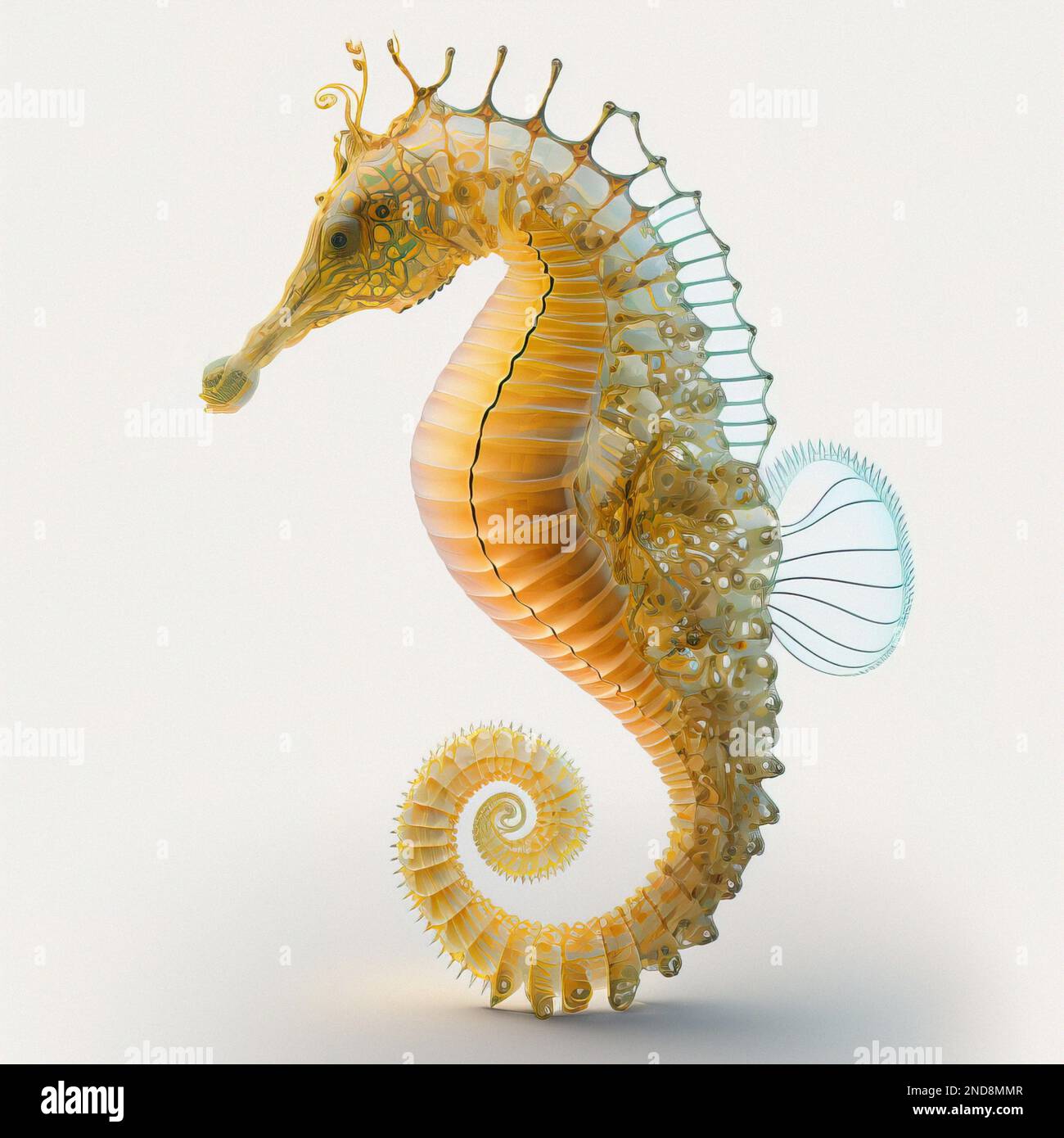 3D illustration of seahorse with gold color tones, realistic texture ...