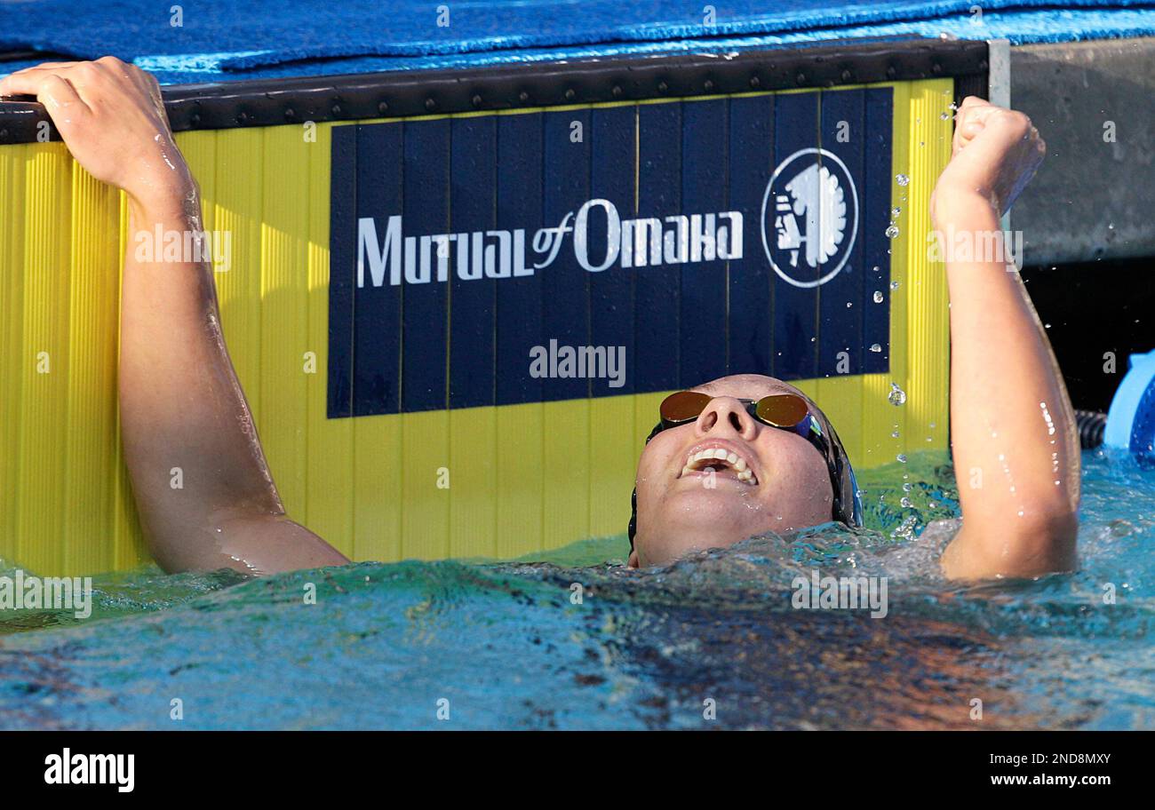 Chloe Sutton celebrates after winning the women's 400 meter freestyle ...