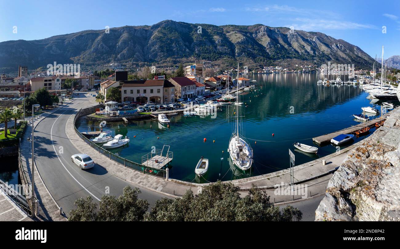 Panoview of Port of Kotor, bay of Kotor of Adriatic sea, Montenegro ...