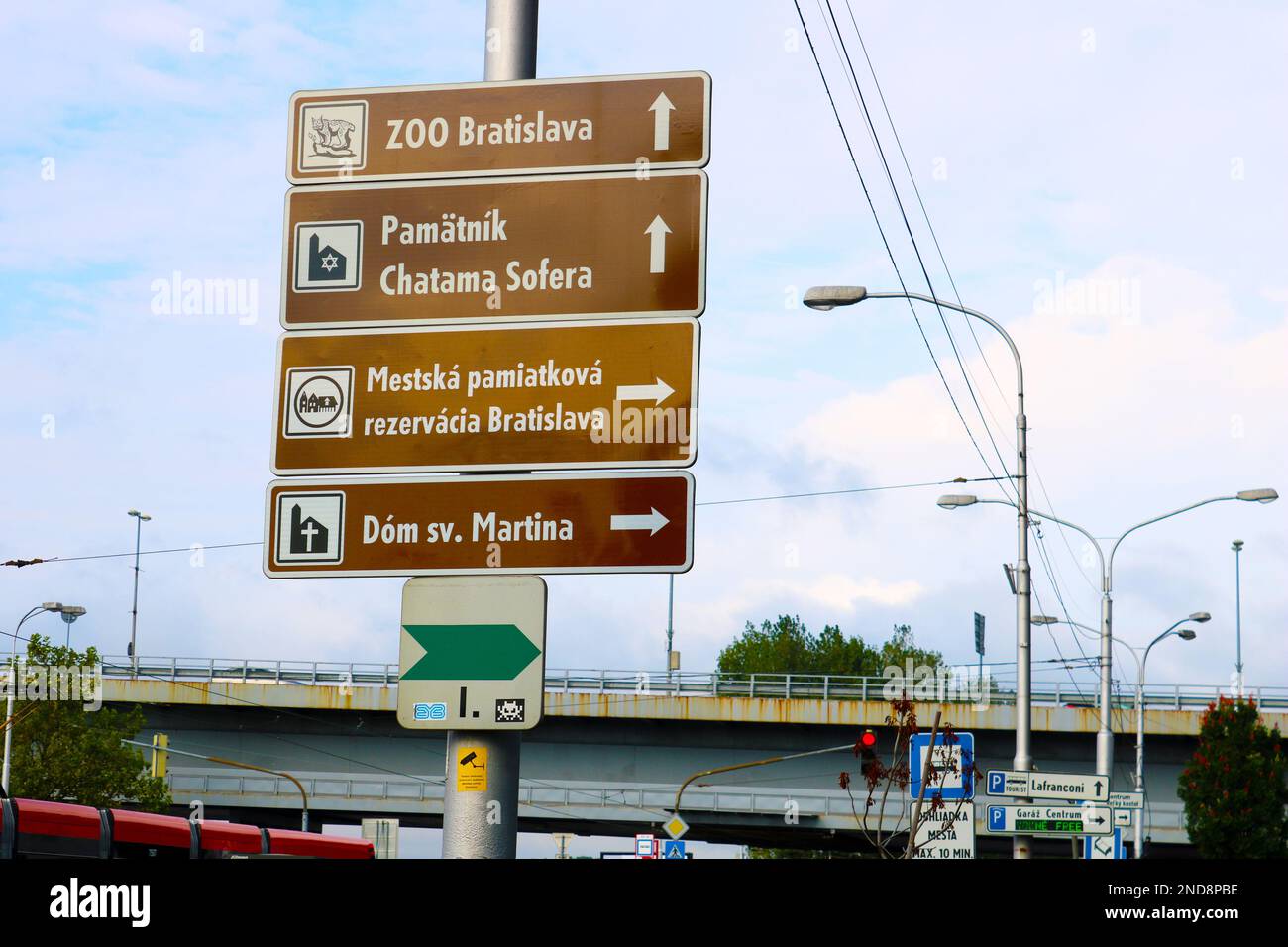 Bratislava, Slovakia - September 02, 2019: Road sign with different ...
