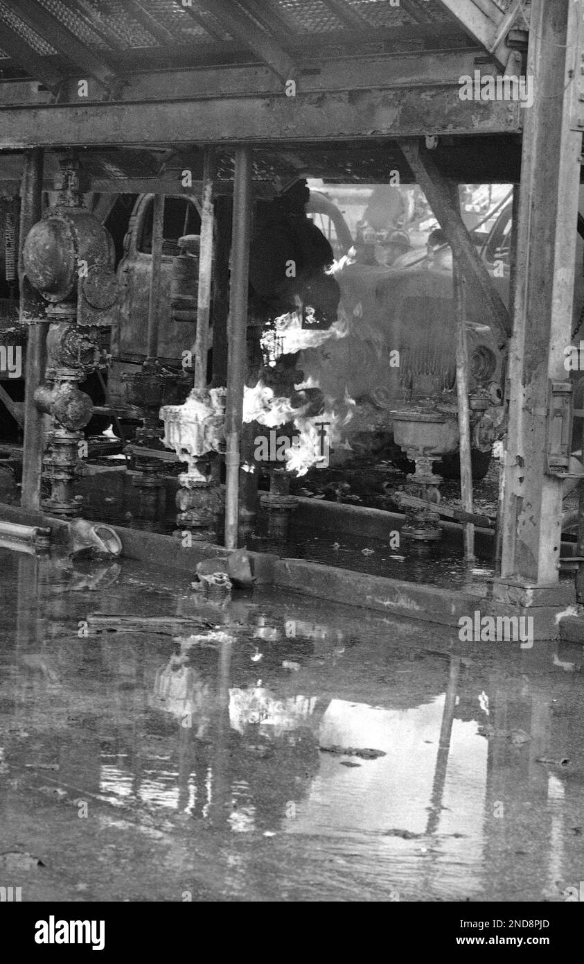 The remains of the truck loading platform at the shell oil plant in the ...