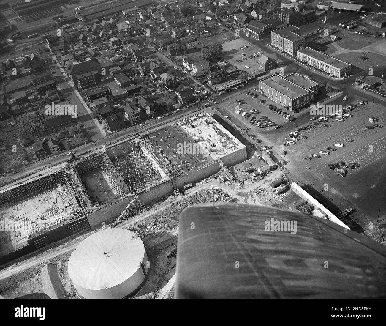 View of a huge tank, in center, at Esso Standard Oil Co. plant, Everett ...