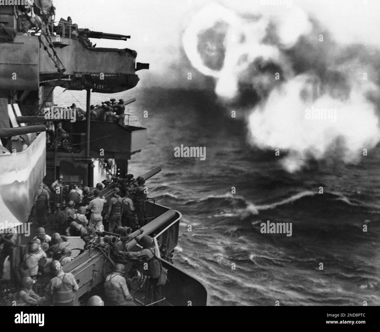 Secondary batteries of an American cruiser formed this pattern of smoke ...