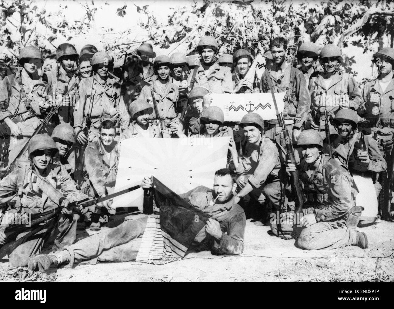 Back from the battle front on Makin Atoll, Gilbert Islands, members of ...