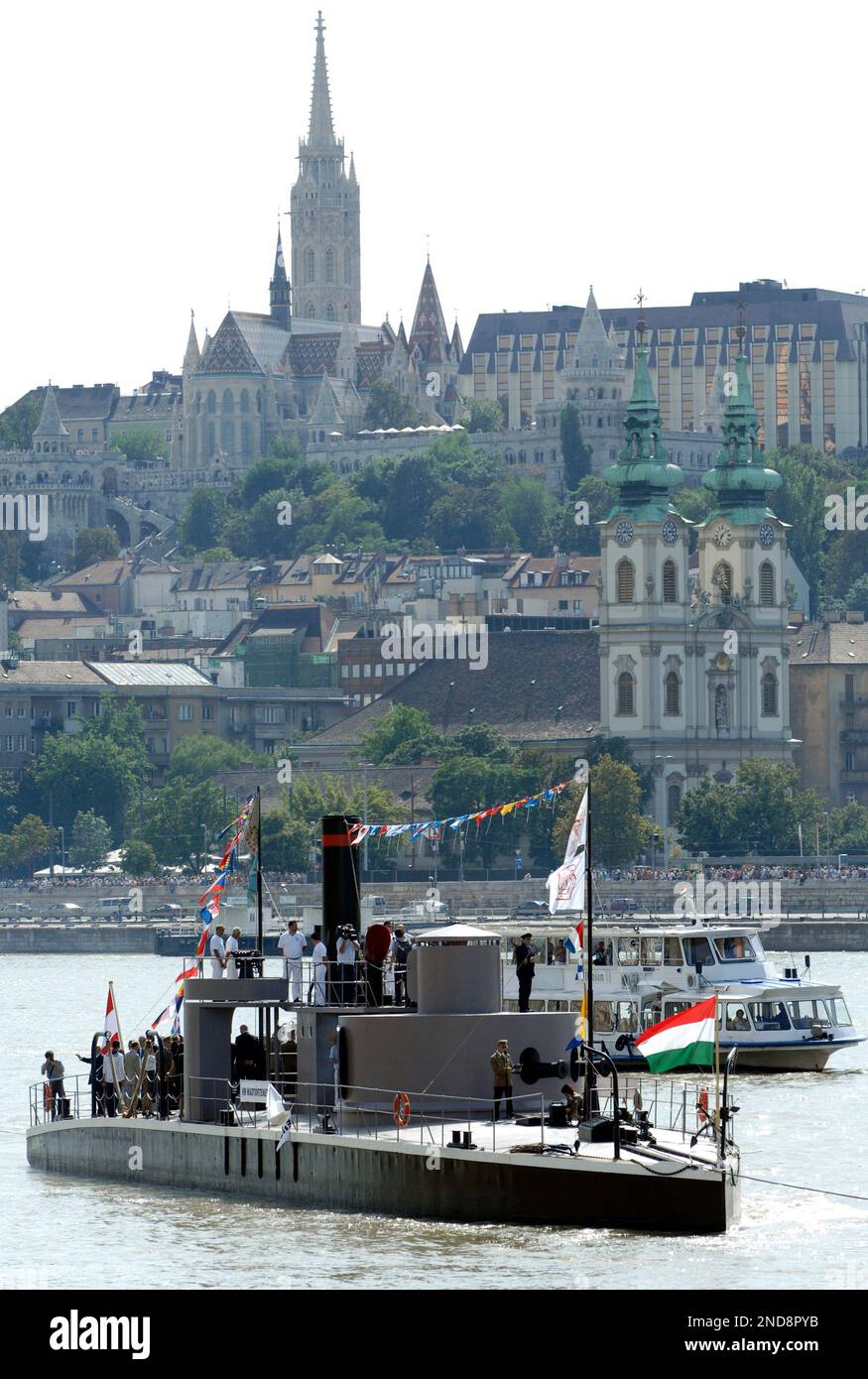The rebuilt 139 year old Lajta monitor is pictured on the River Danube ...