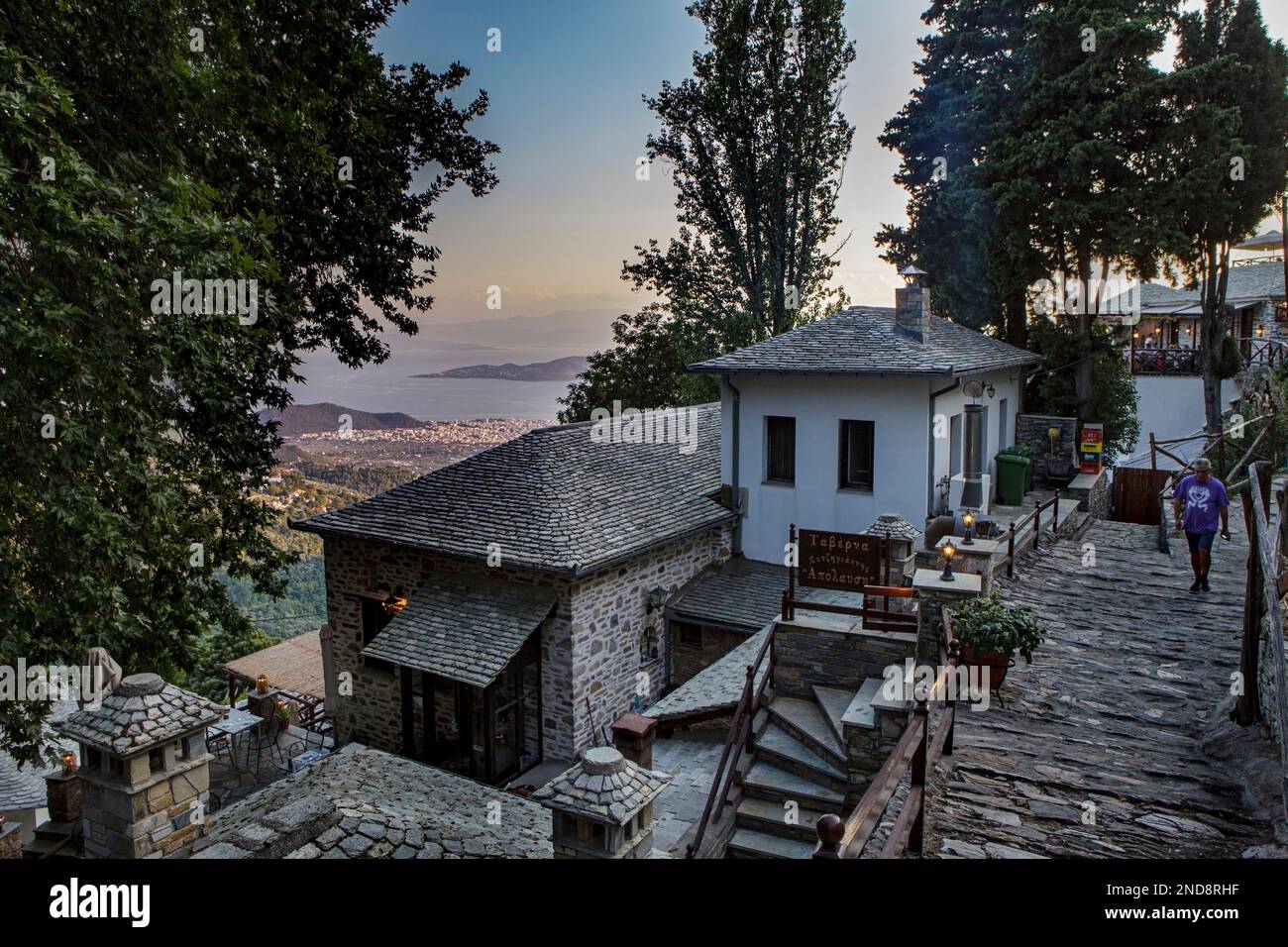 Street view of Makrinitsa village, a spectacularly traditional greek ...