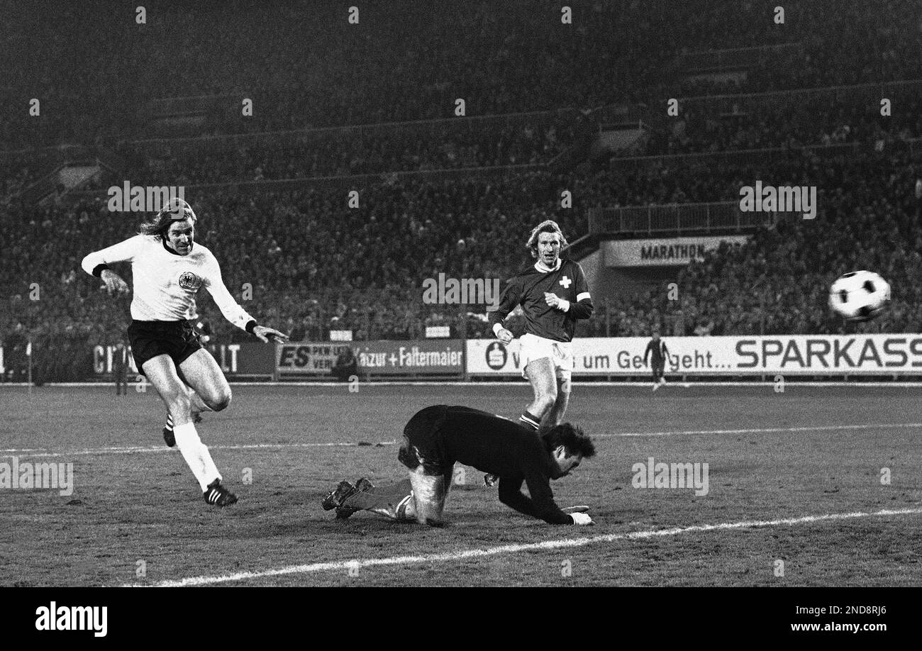German midfielder Guenter Netzer scores his fourth goal during a ...